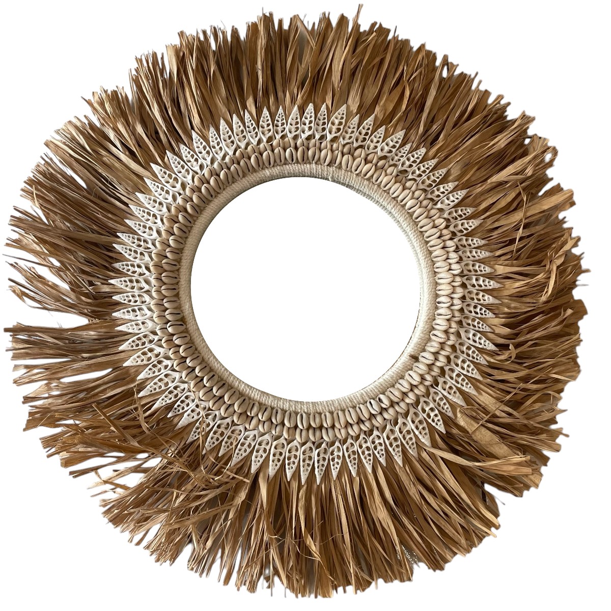 Raffia mirror with shell decoration - Java Art