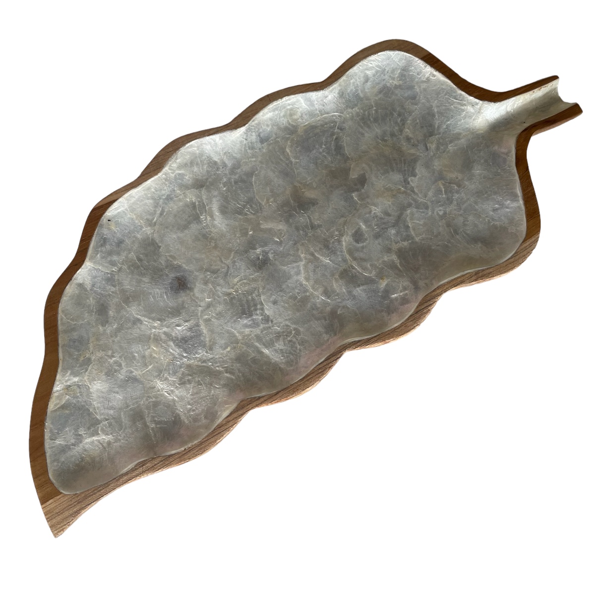Leaf shape teak bowl with shell inlay - Java Art